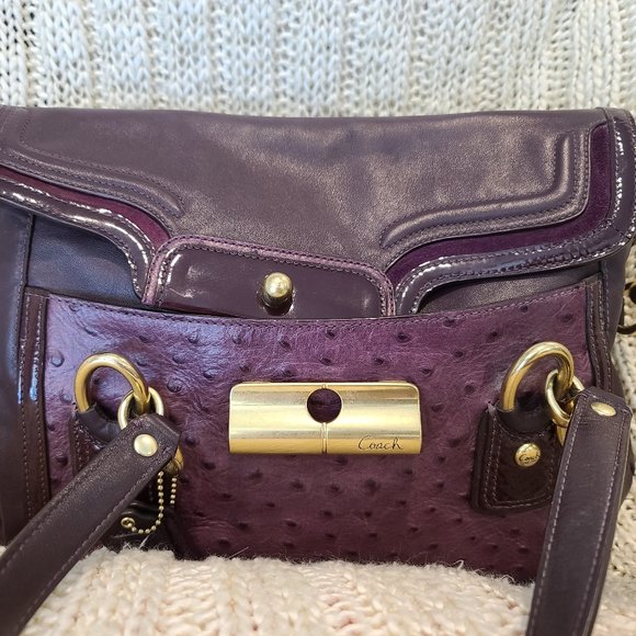Coach | Bags | Coach Purple Plum Mixed Leather Shoulder Purse Bag ...
